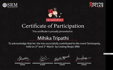 Mihika Tripathi On Linkedin Participated In Technopoly By Coding Ninjas Club At Srm Was Fun