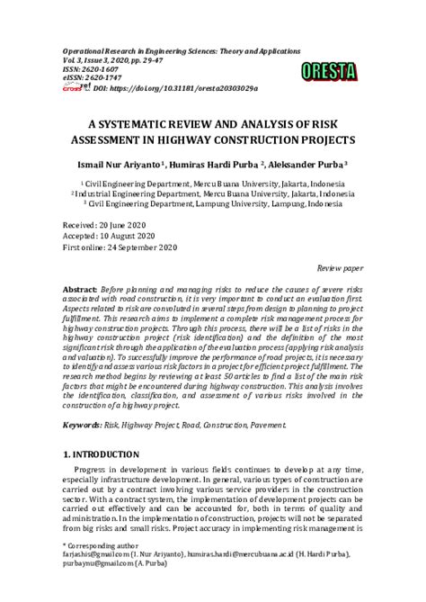 Pdf A Systematic Review And Analysis Of Risk Assessment In Highway