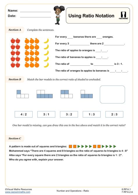 Using Ratio Notation Worksheet Printable Pdf 6th And 7th Grade Number