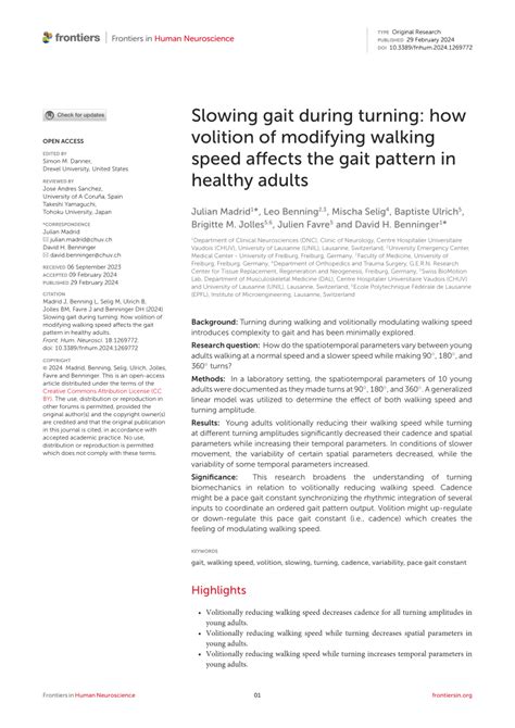 Pdf Slowing Gait During Turning How Volition Of Modifying Walking Speed Affects The Gait