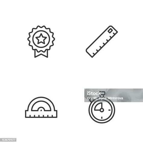 라인 스톱워치 각도기 그리드 별과 눈금자 아이콘이있는 메달을 설정합니다 벡터 각도기에 대한 스톡 벡터 아트 및 기타 이미지 각도기 검은색 계시기 Istock