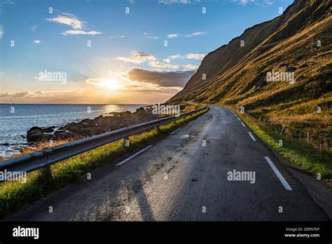 Coastal Road Near Vareid In The Evening Light Flakstadoya Lofoten