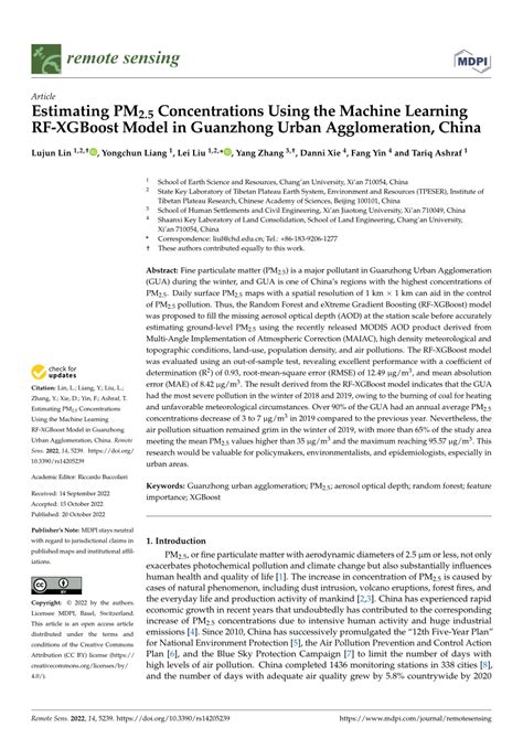 Pdf Estimating Pm25 Concentrations Using The Machine Learning Rf Xgboost Model In Guanzhong