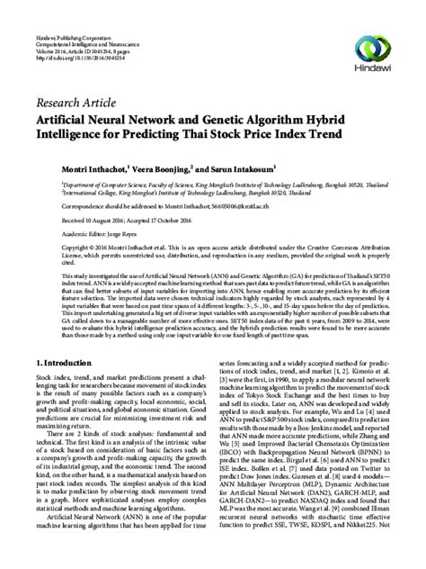 Pdf Artificial Neural Network And Genetic Algorithm Hybrid