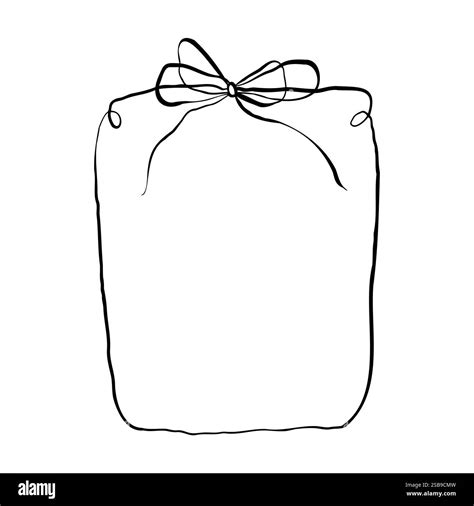 Whimsical Rectangular Border Frame With Bow Ribbon Hand Drawn Scribble Line Doodle Sketchy Stock