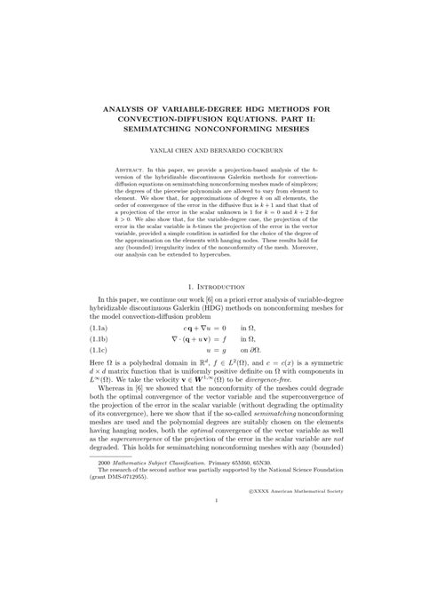 Pdf Analysis Of Variable Degree Hdg Methods For Convection Diffusion
