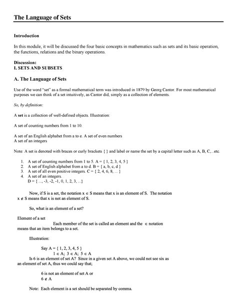 Mmw The Language Of Sets The Language Of Sets Introduction In This Module It Will Be