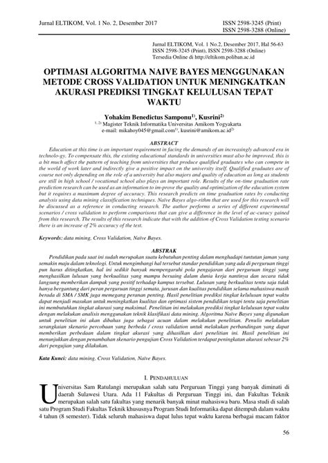 pdf optimasi algoritma naive bayes menggunakan metode cross
