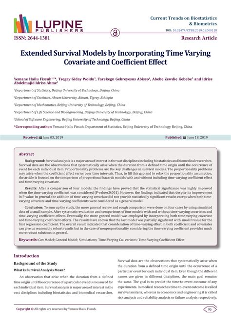 Pdf Current Trends On Biostatistics And Biometrics Extended Survival Models By Incorporating