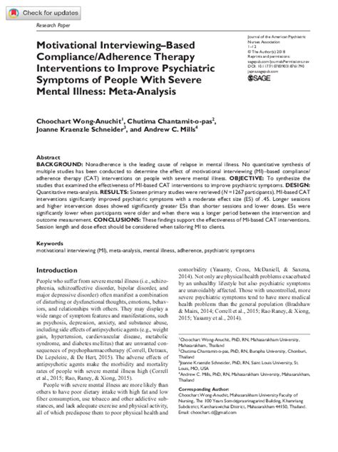 Pdf Motivational Interviewingbased Complianceadherence Therapy Interventions To Improve