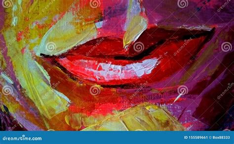 Rough Abstract Image Of Female Lips Multi Colored Brush Strokes On Canvas Stock Illustration