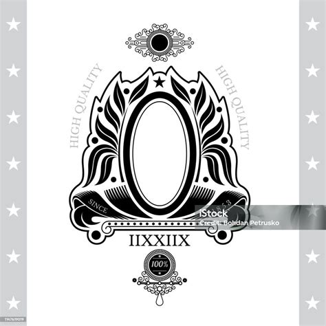 월계수 화 환과 리본 사이의 중심에 타원형 프레임 흰색 절연 팔의 코트와 빈티지 라벨 0명에 대한 스톡 벡터 아트 및 기타