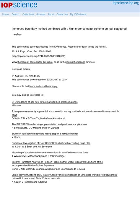 Pdf Immersed Boundary Method Combined With A High Order Compact