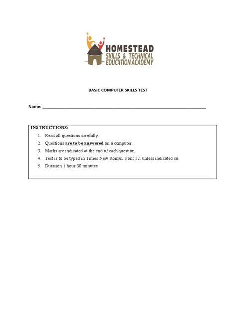 Basic Computer Skills Test Pdf