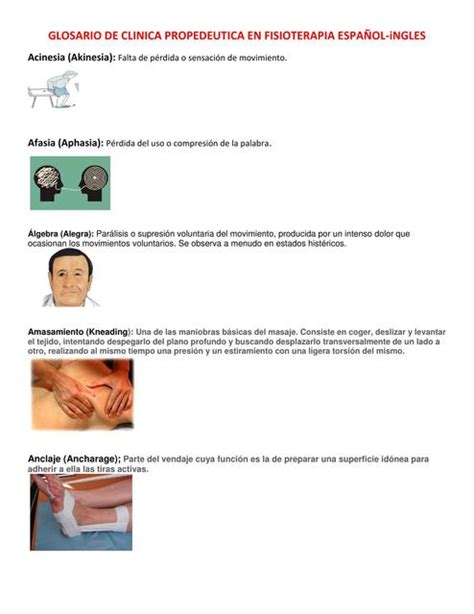 Glosario De Clinica Propedeutica En Fisioterapia EspaÑol José Zùñiga