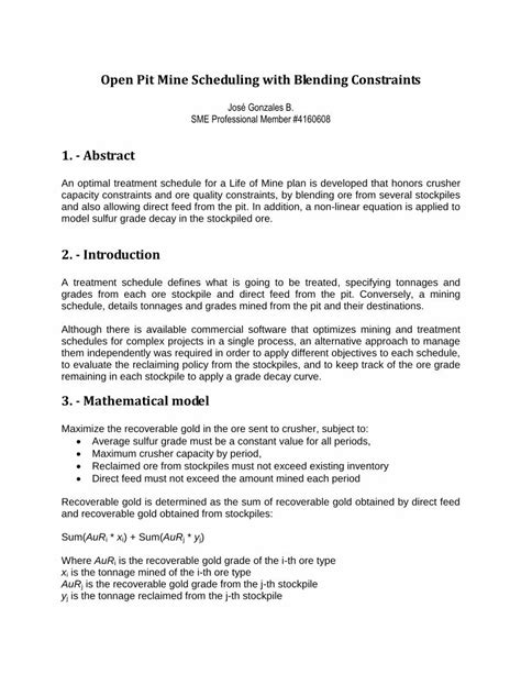 Pdf 229755557 Open Pit Mine Planning With Blending Constraints