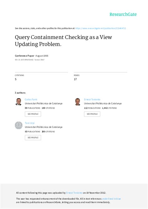 pdf query containment checking as a view updating problem extended