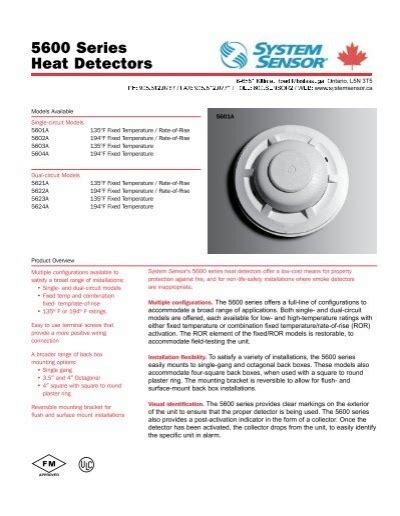 5600 Series Heat Detectors System Sensor Canada