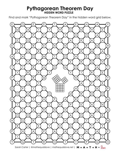 Pythagorean Theorem Day Hidden Word Puzzle Free Pdf