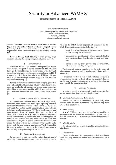 Pdf Security In Advanced Wimax Enhancements In Ieee 80216m
