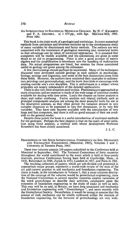 An Introduction To Statistical Models In Geology By W C Krumbein And