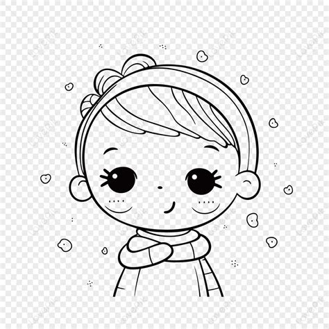 눈과 별 윤곽 스케치 드로잉이 있는 귀여운 소녀 색칠 페이지 벡터라인 아트머리카락 Png 일러스트 무료 다운로드 Lovepik