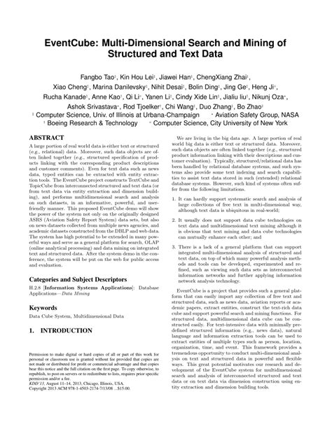 Pdf Eventcube Multi Dimensional Search And Mining Of Structured And Text Data