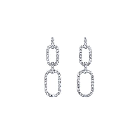 Paperclip Drop Earring In White Gold With Diamonds Parallel