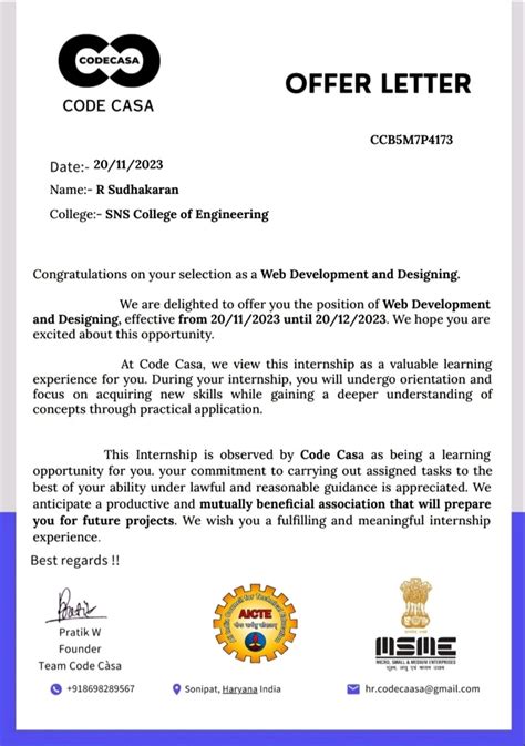 Sudhakaran R On Linkedin Codecasa Webdevelopment Intership
