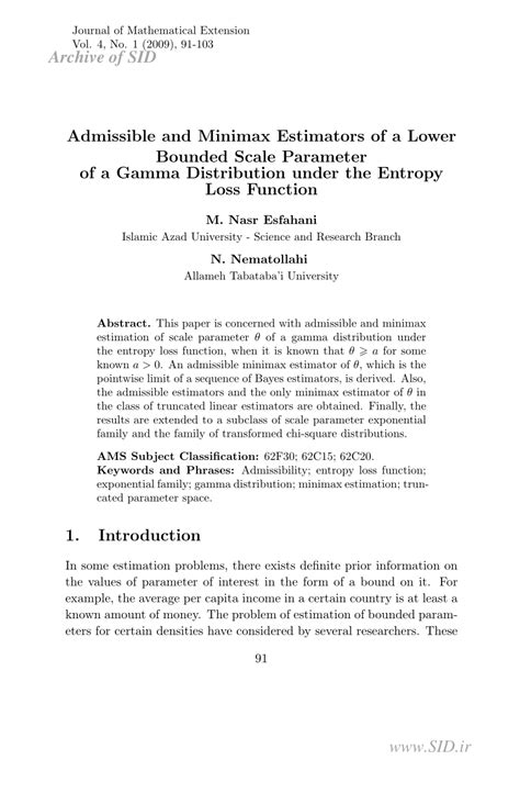 Pdf Admissible And Minimax Estimators Of A Lower Bounded Scale Parameter Of A Gamma