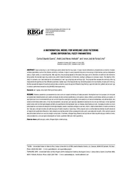 Pdf A Mathematical Model For Wireline Logs Filtering Using Differential Fuzzy Parameters