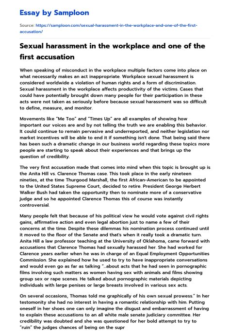≫ Sexual Harassment In The Workplace And One Of The First Accusation