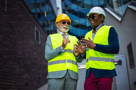 건설 현장에서 건축가 동료와 건물의 구조에 대해 논의하는 성숙한 엔지니어 사업가들이 이야기합니다 사진 Unsplash의 세르비아 이미지