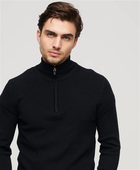 Mens Merino Half Zip Jumper In Black Superdry Uk
