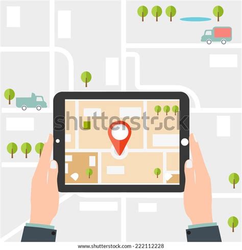 Mobile Gps Navigation Man Holding Tablet Stock Vector Royalty Free Shutterstock