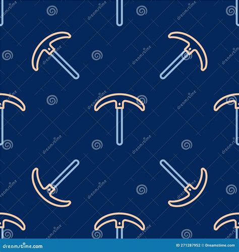 Line Pickaxe Icon Isolated Seamless Pattern On Blue Background Vector Stock Vector