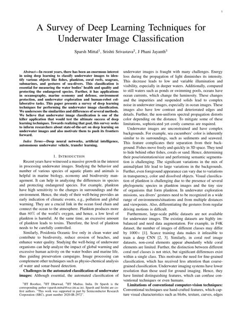 PDF A Survey Of Deep Learning Techniques For Underwater Image Classification