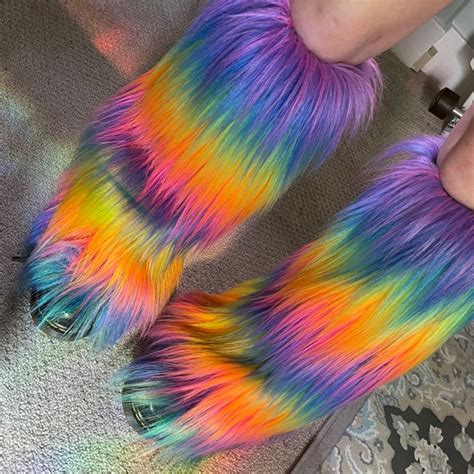 Rainbow Rave Fluffies Fuzzy Leg Warmers Rave Furry Boot Covers