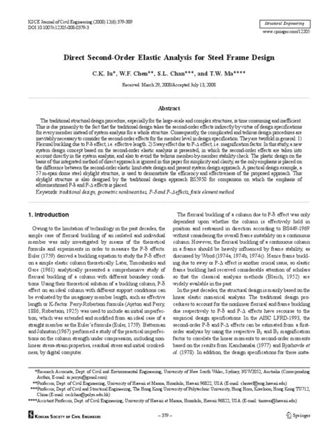 Direct Second Order Elastic Analysis For Steel Frame Design Pdf Buckling Deformation