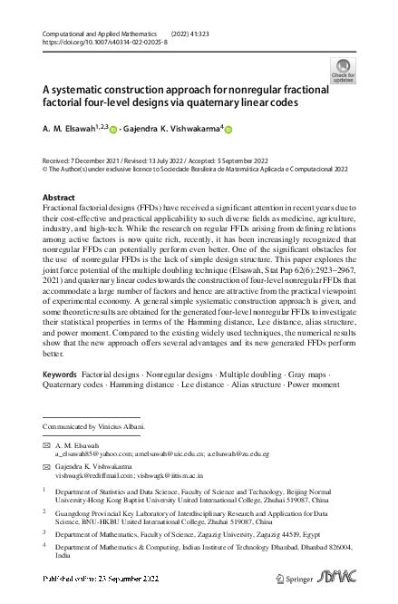 Pdf A Systematic Construction Approach For Nonregular Fractional Factorial Four Level Designs