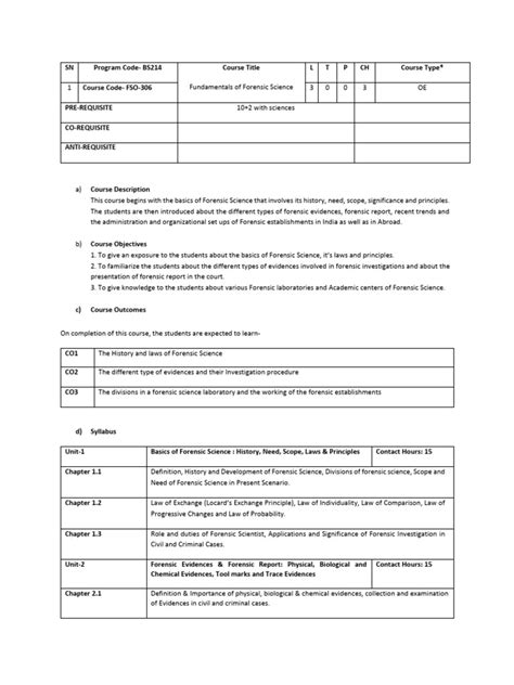 Forensic Science Syllabus Pdf Forensic Science Science