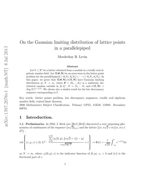 Pdf On The Gaussian Limiting Distribution Of Lattice Points In A Parallelepiped
