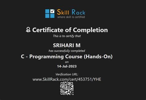 Srihari M On Linkedin I Happy To Share My Completion Of C Programming Certificate