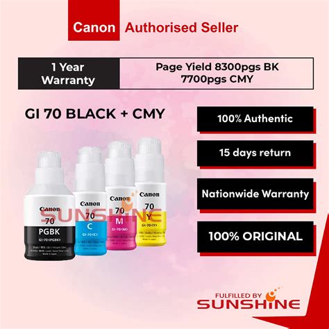 Canon Gi 70 Bk C M Y น้ำหมึกเติมแคนนอน ของแท้ 70 Ml 4 9 Shopee Thailand