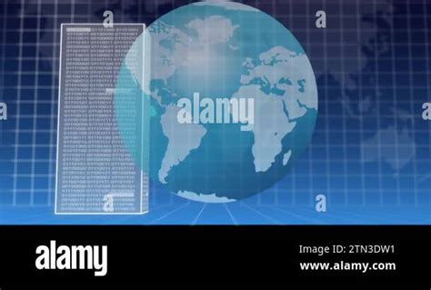 Animation Of Globe Clouds And Binary Data Over Grid And Map Of World