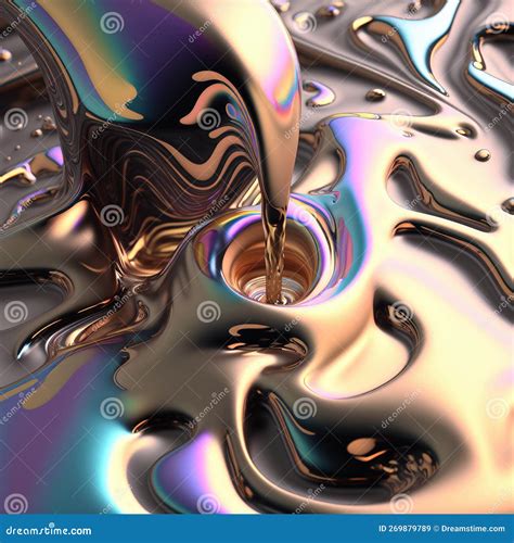Generative Ai Illustration Of Calming Flowing Liquid Metal Abstract Background Stock