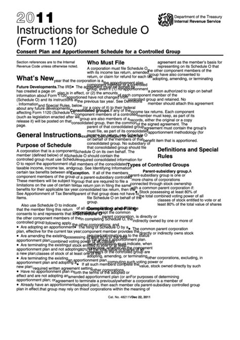 Instructions For Schedule O Form 1120 2011 Printable Pdf Download