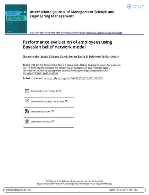 Pdf Performance Evaluation Of Employees Using Bayesian Belief Network Model