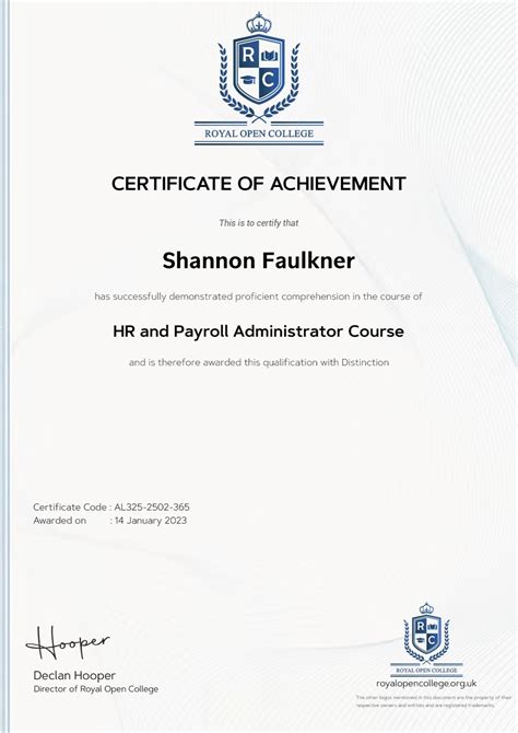 Certificate Royal Open College