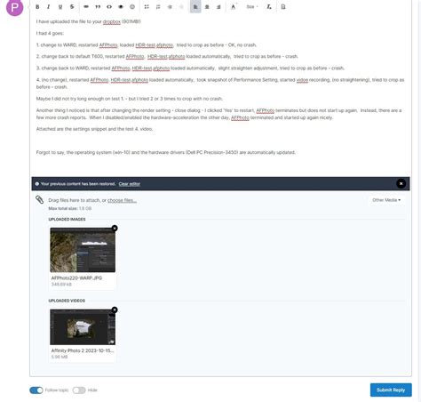 af photo v2 2 0 crashes when editing in photo persona v2 bugs found